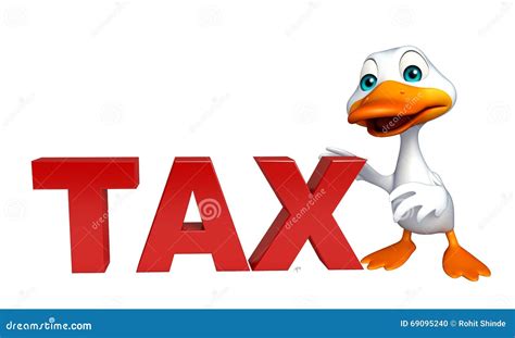 Cute Duck Cartoon Character With Tax Sign Stock Illustration
