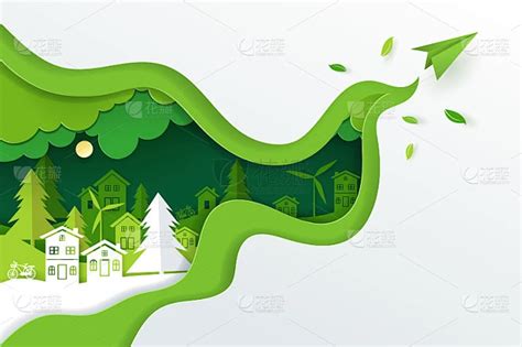 纸张艺术和数字工艺风格的景观城市绿色生态，地球日和世界环境日的概念。素材 花瓣网