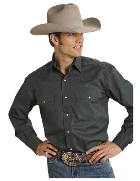 Mens Mens Amarillo Collection Solid Long Sleeve Western Shirt Hunter