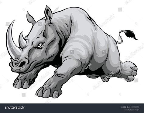 Vintage Illustration African Rhino Jumping Stock Vector Royalty Free
