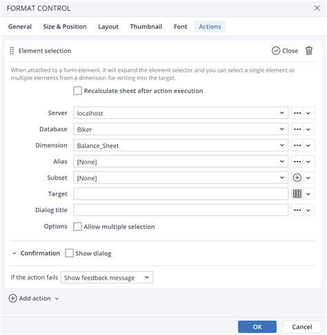 Jedox Web Actions Element Selection