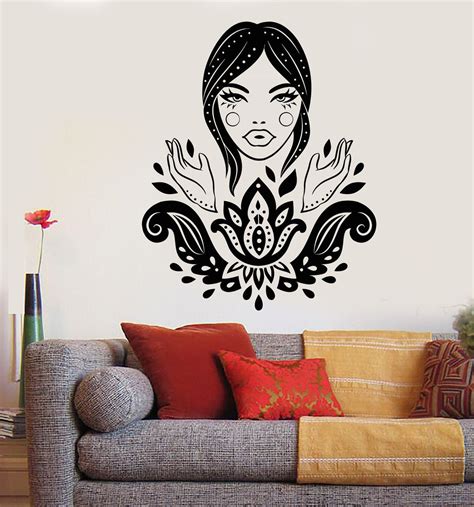 Vinyl Wall Decal Lotus Beautiful Woman Hindu Hinduism Stickers Unique