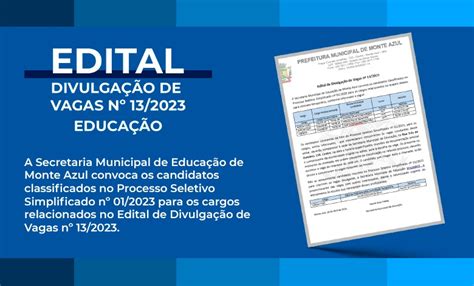 EducaÇÃo Edital De DivulgaÇÃo De Vagas Nº 132023 Prefeitura