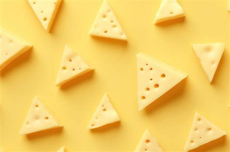 Premium AI Image Triangular Pieces Of Cheese On A Pastel Yellow
