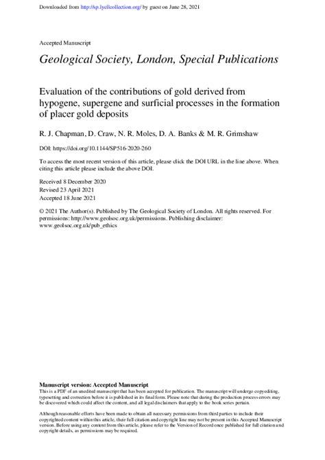 Pdf Evaluation Of The Contributions Of Gold Derived From Hypogene Supergene And Surficial