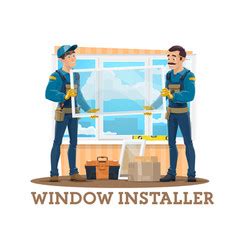 Window Installer Workers Construction Carpenter Vector Image