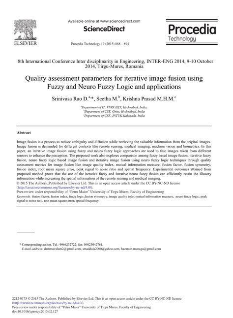pdf quality assessment parameters for iterative image fusion using
