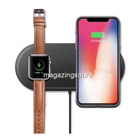 Incarcator Wireless Pentru Ceas Si Telefon Negru Pret