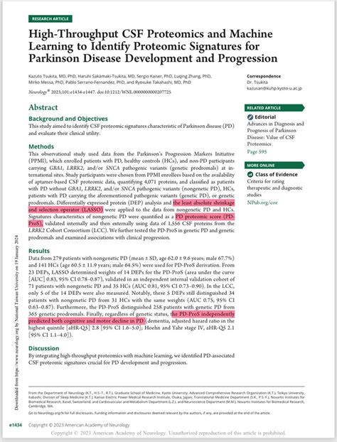 High Throughput Csf Proteomics And Machine Learning To Identify Proteomic Signatures For