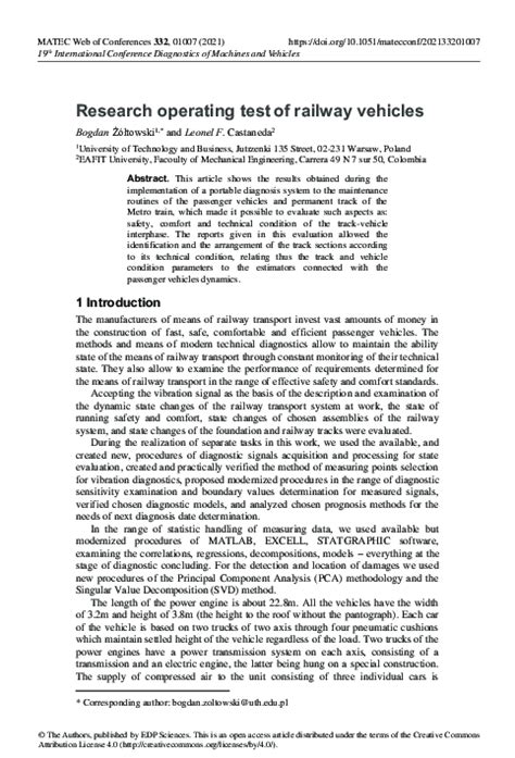 Pdf Research Operating Test Of Railway Vehicles