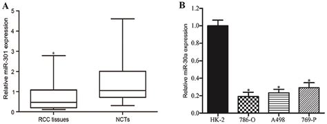 Mir 30a Is Downregulated In Rcc A Expression Levels Of Mir 30a In