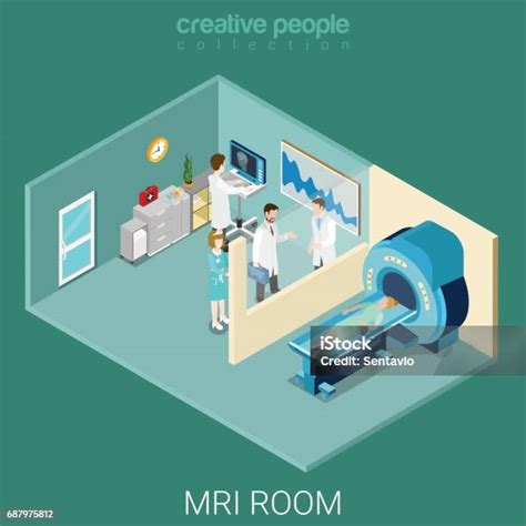 Mri Mrt 룸 평면 3d 아이소메트리 아이소메트릭 병원 의료 개념 웹 벡터 일러스트 레이 션 핵 자기 공 진 이미징 단층