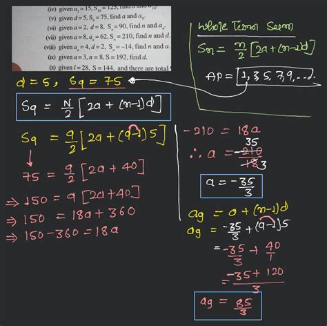 V Given D 5 S9 75 Find A And A9 Vi Given A 2 D 8 Sn 90 Find N