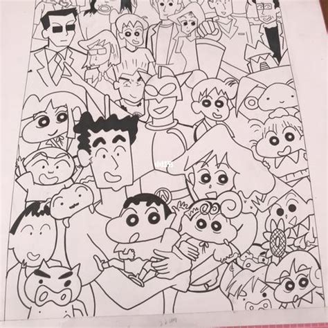 蜡笔小新全家福所有人简笔画 简笔画图片大全 普车都