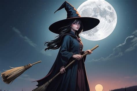 Premium Photo Arafed Witch With A Broom And A Hat Standing In Front