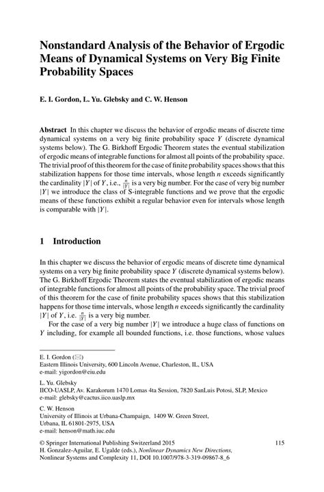 Pdf Nonstandard Analysis Of The Behavior Of Ergodic Means Of