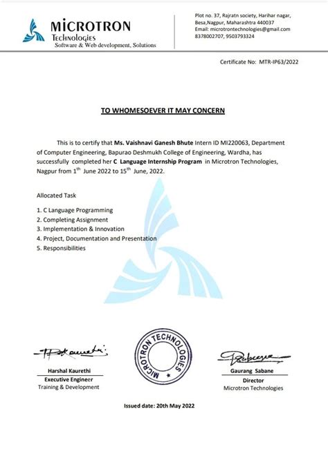 Vaishnavi Bhute On Linkedin Internship