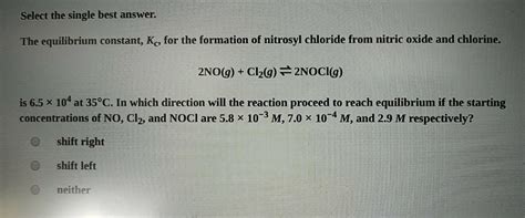 Solved Select The Single Best Answer The Equilibrium