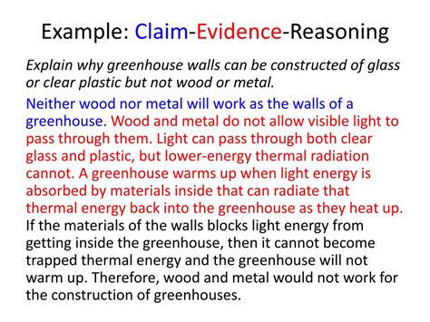 Claim Evidence Reasoning Science Examples