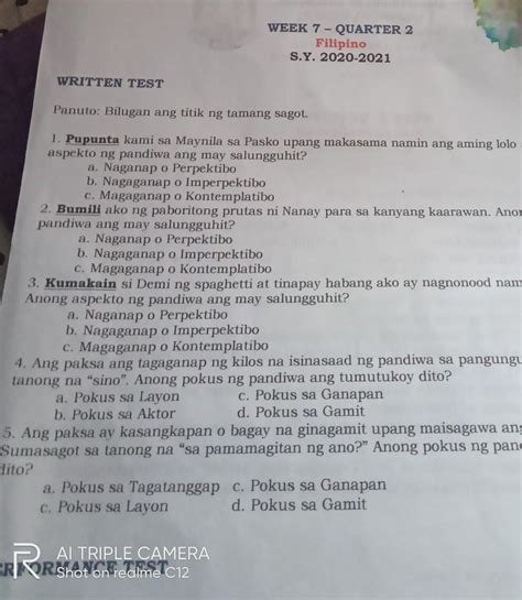 Panuto Bilugan Ang Titik Ng Tamang Sagot Pa Help Po Please Brainly Ph