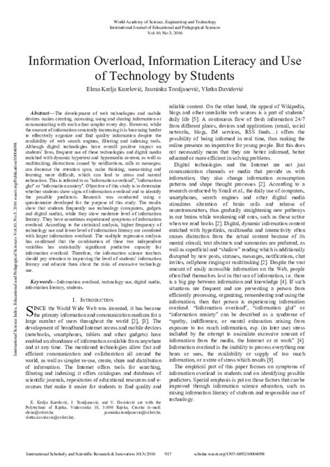 Pdf Information Overload Information Literacy And Use Of Technology