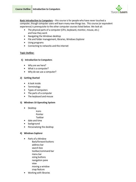 introduction to computers course outline pdf window computing software