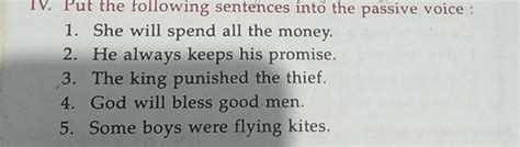 Iv Put The Following Sentences Into The Passive Voice 1 She Will Spen