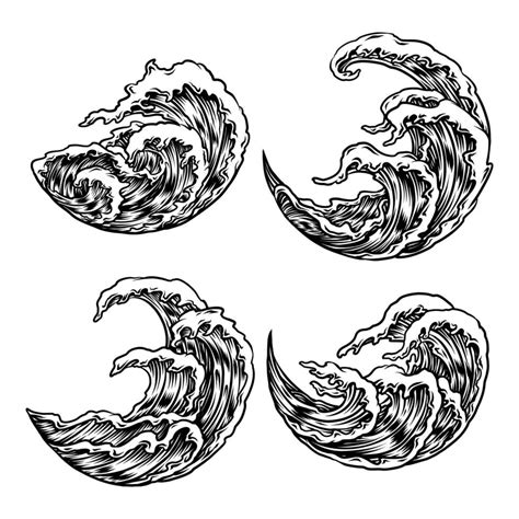 conjunto de olas del mar ilustración vectorial de estilo de línea de