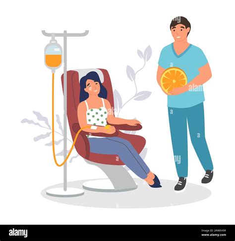 Woman Patient Getting Vitamin Intravenous Injection Vector Illustration