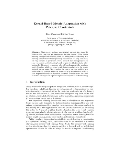Pdf Kernel Based Metric Adaptation With Pairwise Constraints