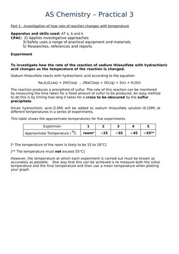 aqa a level chemistry required practical 3 kinetics teaching resources