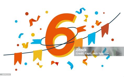 번호 6 숫자 6이 있는 휴일 배너 색종이 조각과 깃발 평면 벡터 일러스트 레이 션 6에 대한 스톡 벡터 아트 및 기타 이미지 6 Jubilee Year 경쟁