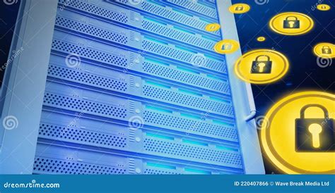 Composition Of Online Security Padlock Icons Over Computer Server Stock Illustration