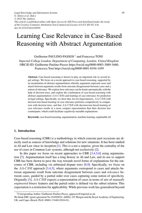 Pdf Learning Case Relevance In Case Based Reasoning With Abstract Argumentation
