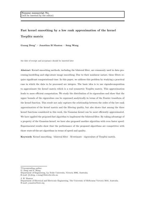 pdf fast kernel smoothing by a low rank approximation of the kernel