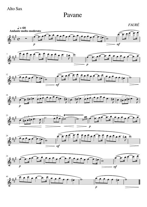 Fauré Pavane Sheet Music For Saxophone Alto Solo