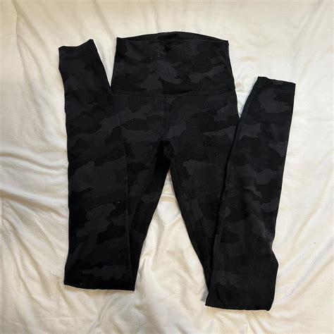 Lululemon Black Camo Leggings Size 2 Tall Worn A Depop