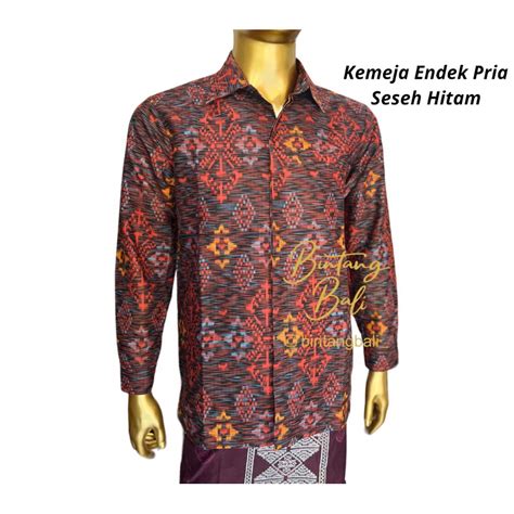 Jual Kemeja Endek Bali Katun Pria Motif Endek Seseh Gerimis Warna Hitam
