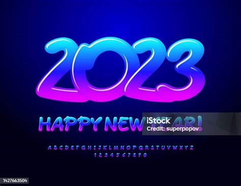 벡터 밝은 인사말 카드 새해 복 많이 받으세요 2023 예술적 알파벳 문자와 숫자 세트 12월에 대한 스톡 벡터 아트 및 기타