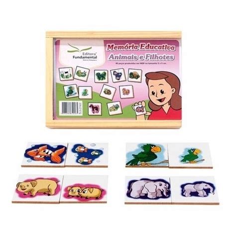 Jogo Da Memória Educativa Animais E Filhotes 40 Peças Shopee Brasil