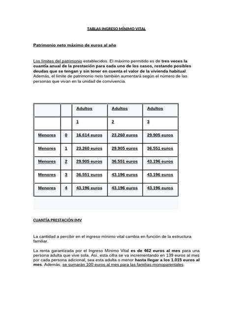 Tablas Y Anotaciones Ingreso MÍnimo Vital Pdf