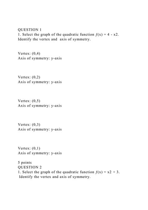 Question 11 Select The Graph Of The Quadratic Function ƒx 4docx