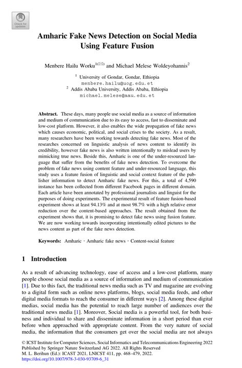 Pdf Amharic Fake News Detection On Social Media Using Feature Fusion