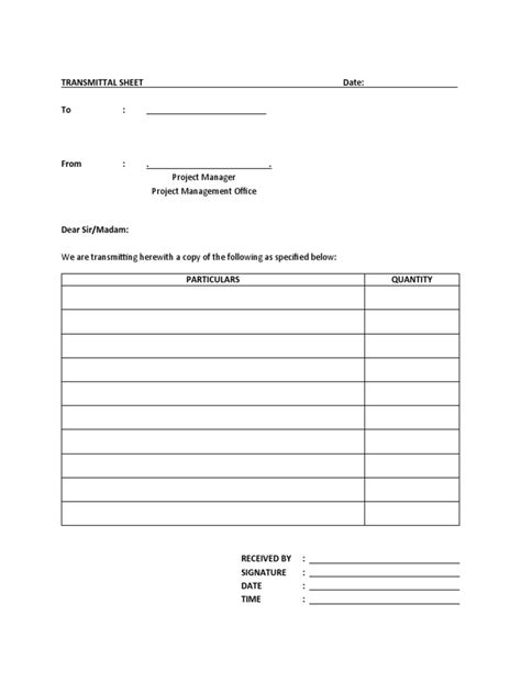 Transmittal Sheet Pdf