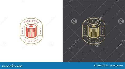 Sushi Logo And Badge Japanese Food Restaurant With Sushi Salmon Roll