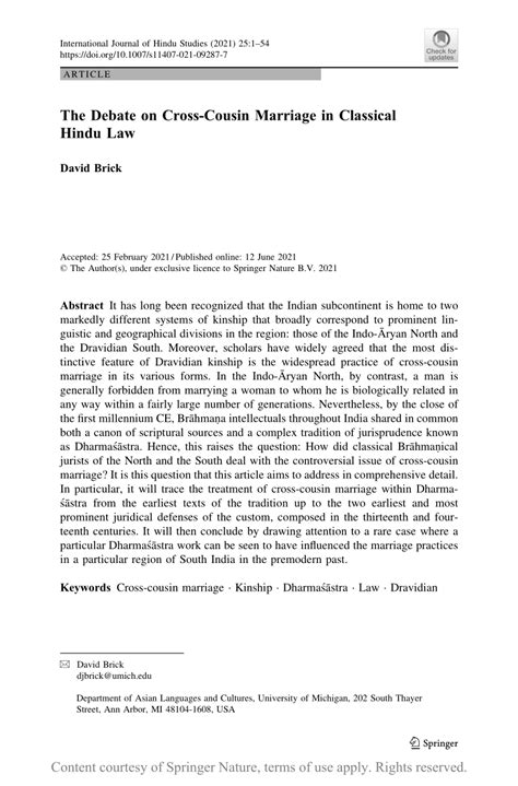 The Debate On Cross Cousin Marriage In Classical Hindu Law