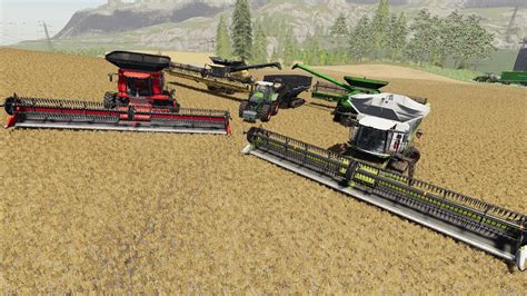 FS 19 FELSBRUNN #95 Żniwa na 4 kombajny z przyczepą przeładowczą - YouTube