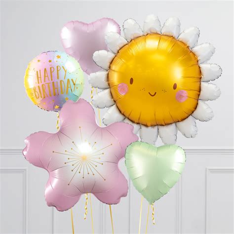Pastel Rainbow Birthday Blossom Inflated Crazy Balloon Bunch