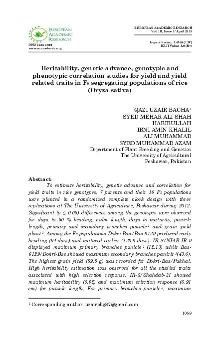 Pdf Heritability Genetic Advance Genotypic And Phenotypic