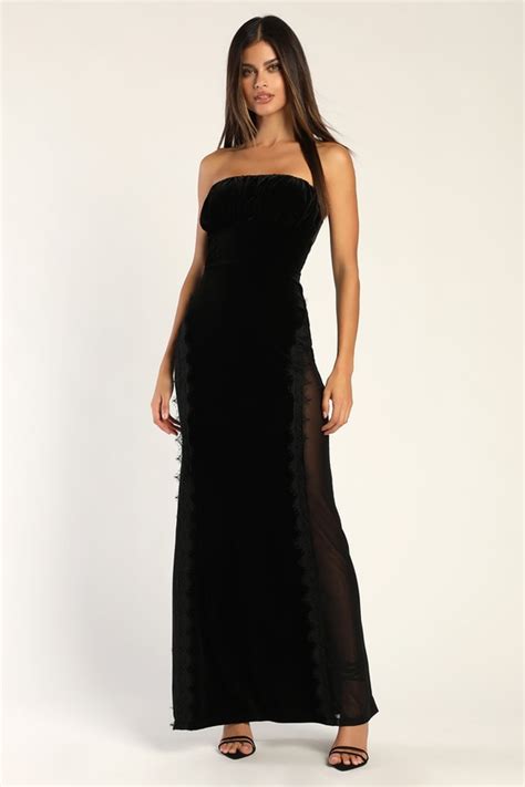 Black Velvet Dress Strapless Velvet Dress Slit Velvet Dress Lulus